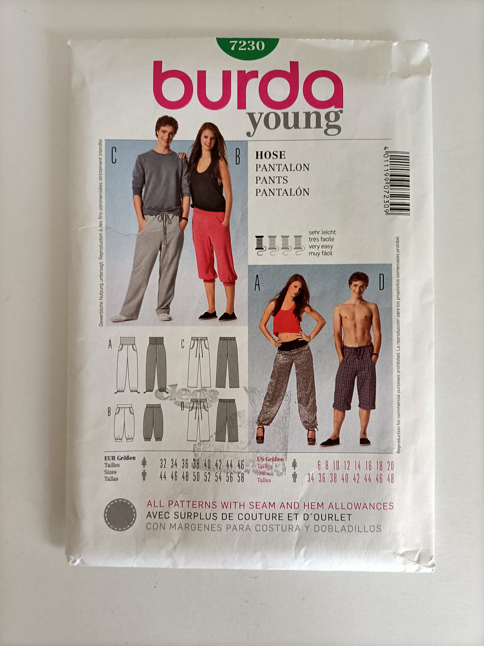 Burda 7230 pants pattern, Size Girls 6 to 20, Boys 34 to 48 – AltFabrics