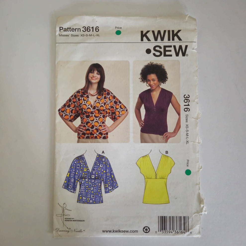 Kwik Sew 3616, Tops pattern. Sizes XS to XL – AltFabrics